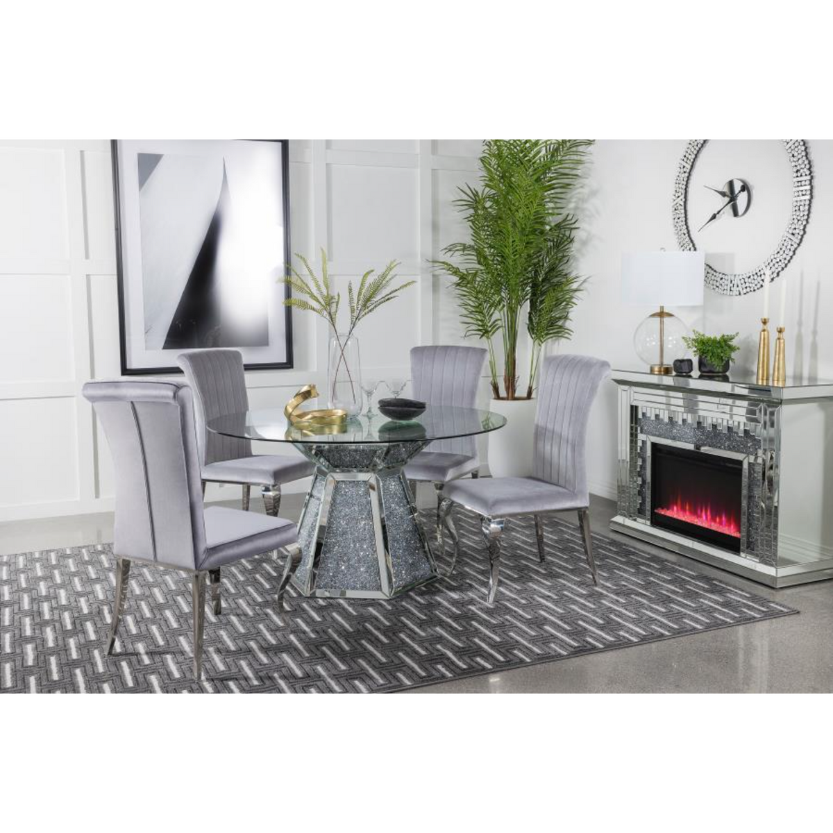 Coaster Quinn 5-piece Round Glass Top Mirrored Dining Room Set Grey — Bed & Sofa Hub