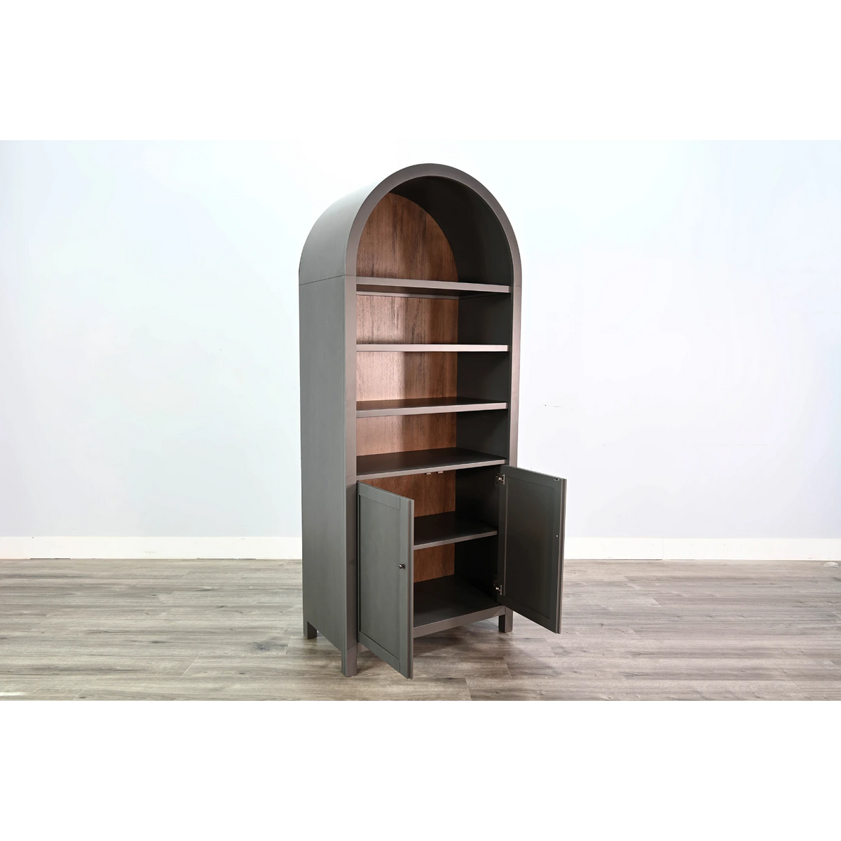 Sunny Designs Arched Display Cabinet with Doors Urban Bronze — Bed ...
