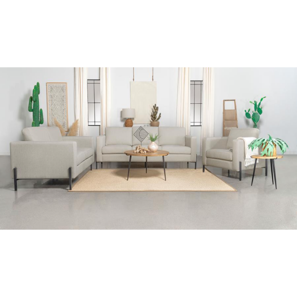 Coaster Tilly 3-piece Upholstered Track Arm Sofa Living Room Set Oatme ...