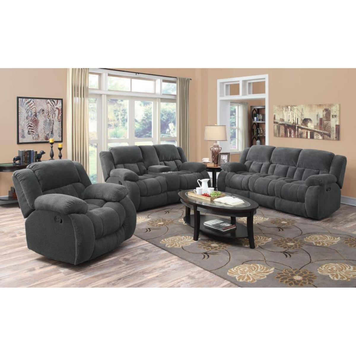 Coaster Weissman 3-piece Upholstered Reclining Sofa Living Room Set Gr ...