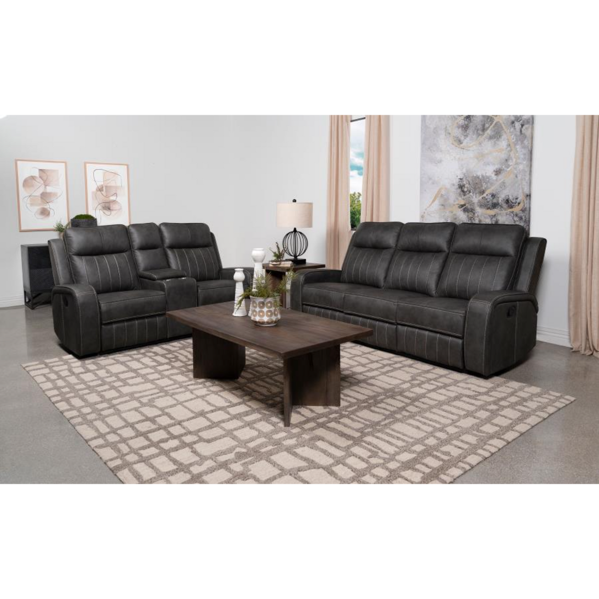 Coaster Raelynn 2-piece Upholstered Reclining Sofa Living Room Set Gre ...