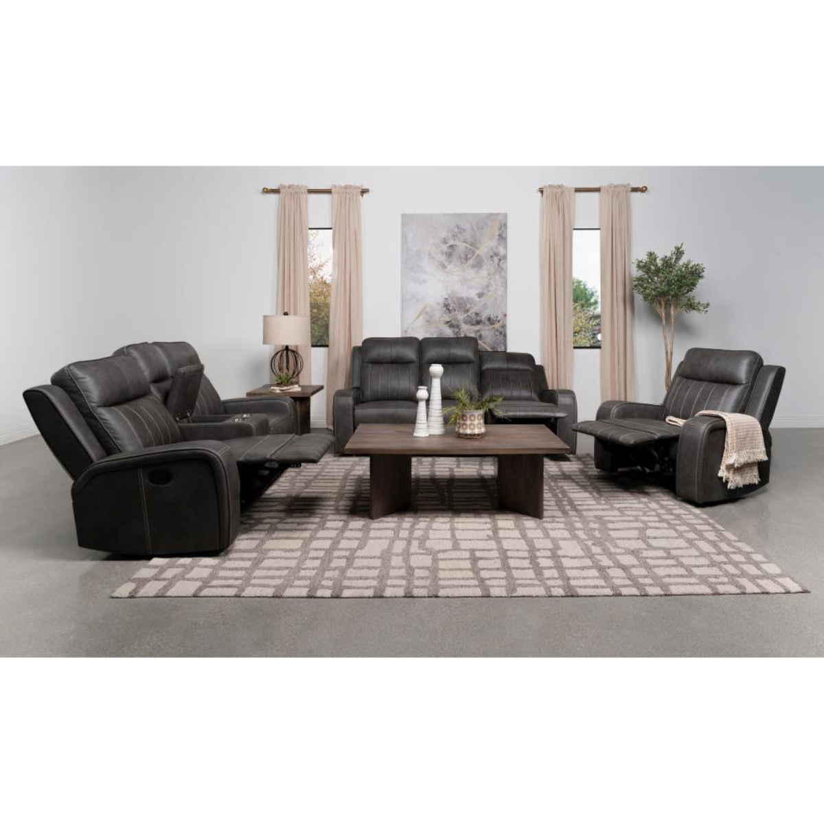 Coaster Raelynn 3-piece Upholstered Reclining Sofa Living Room Set Gre ...