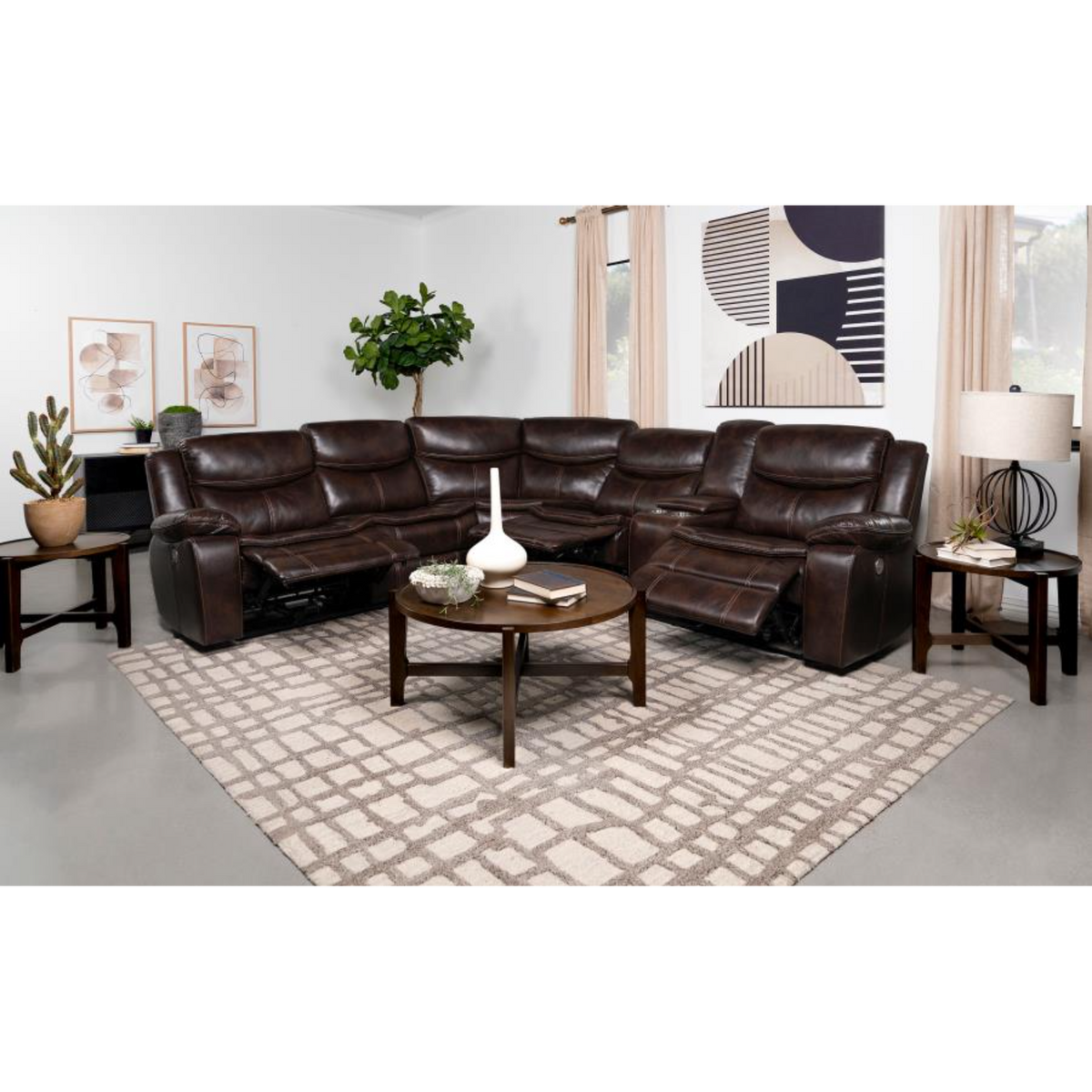 Coaster Sycamore Upholstered Power Reclining Sectional Sofa Brown — Bed ...