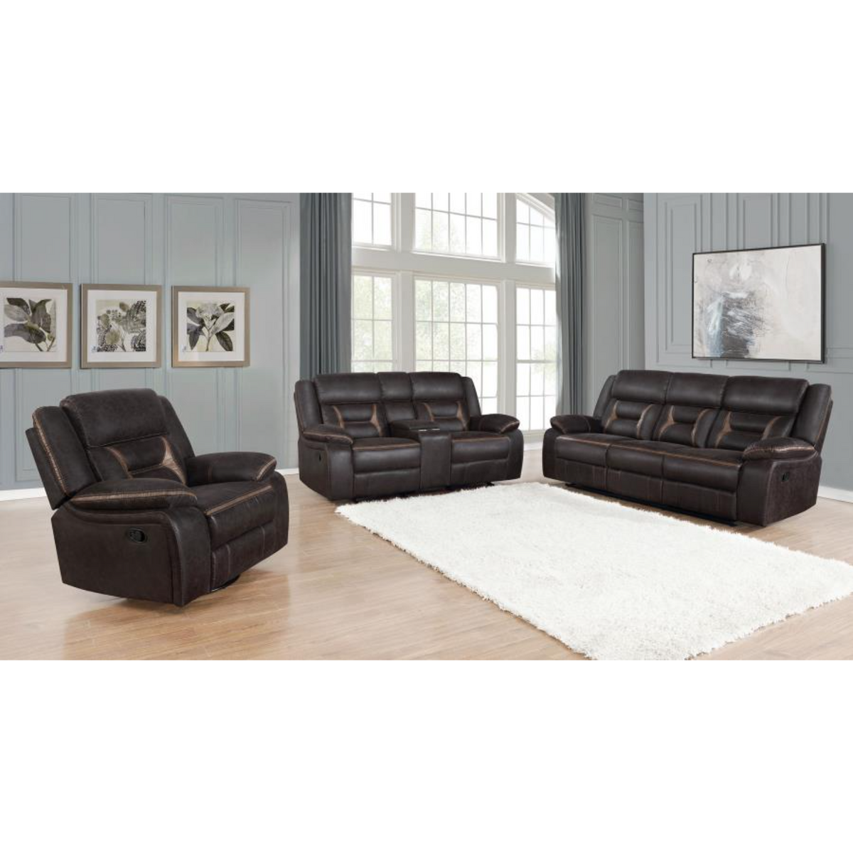 Coaster Greer 3-piece Upholstered Reclining Sofa Living Room Set Brown ...